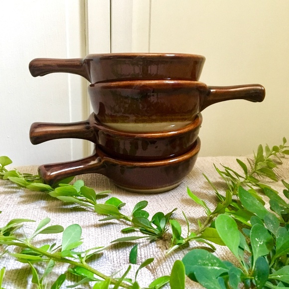 Vintage | Kitchen | Vintage 4 Set Brown Potterystoneware Soup Crocs ...